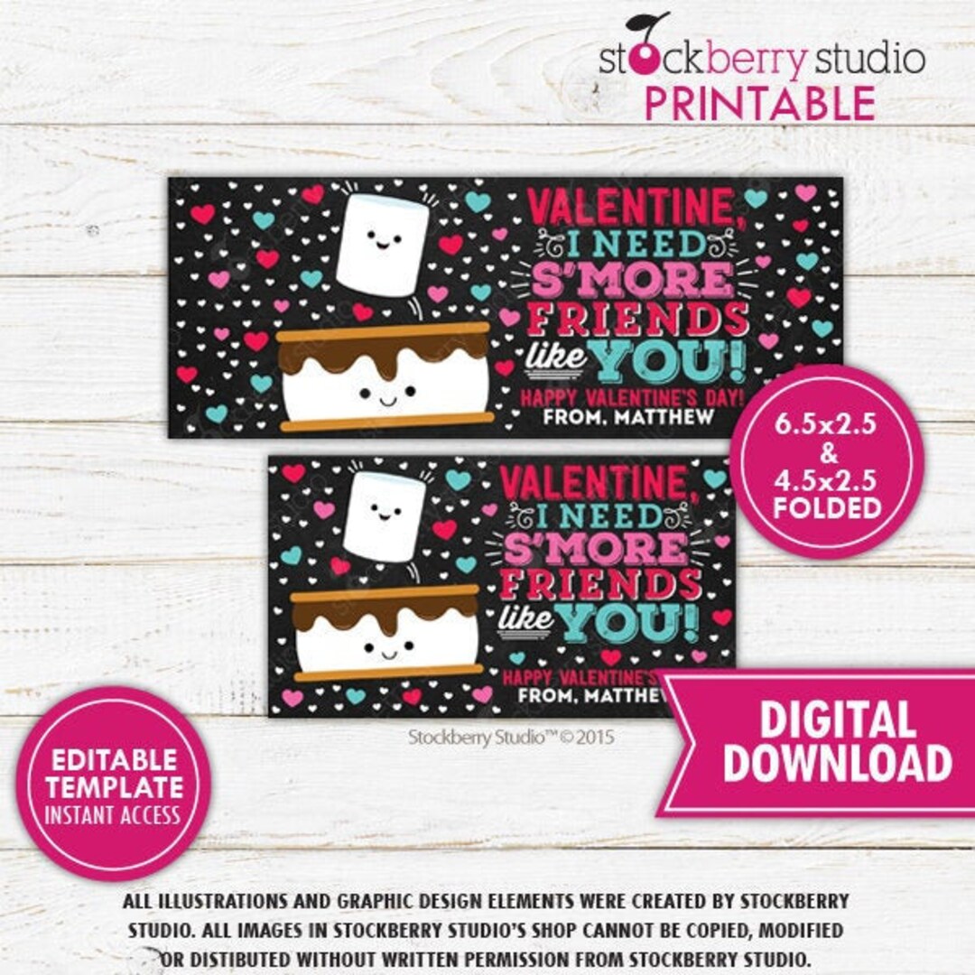 Smores Valentine Treat Bag Toppers Valentine's Day S'mores Goodie Bag ...