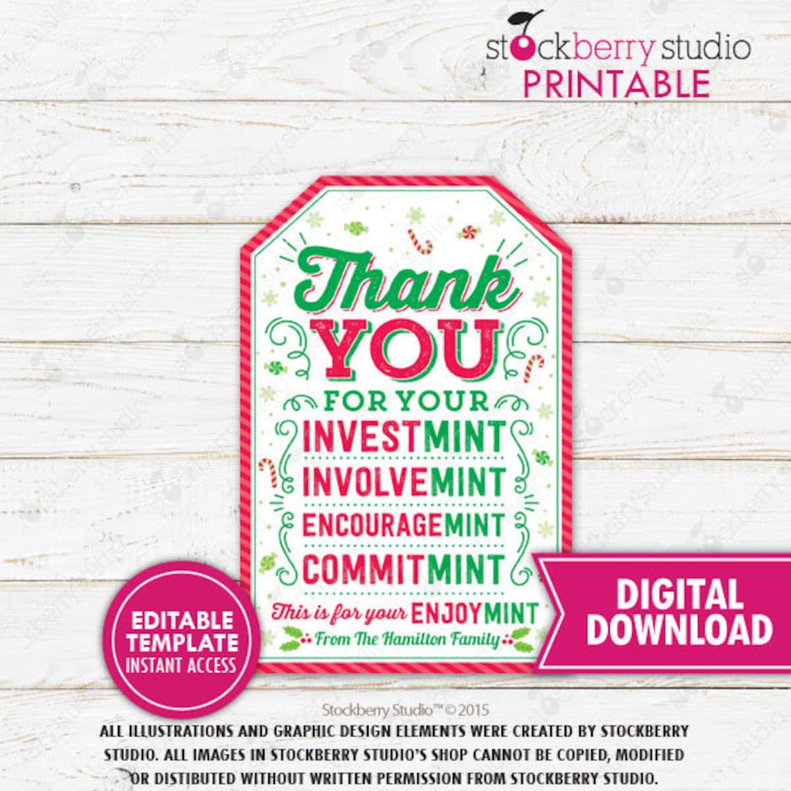 Christmas Mint Gift Tags Printable Peppermint Thank You Tags | Etsy