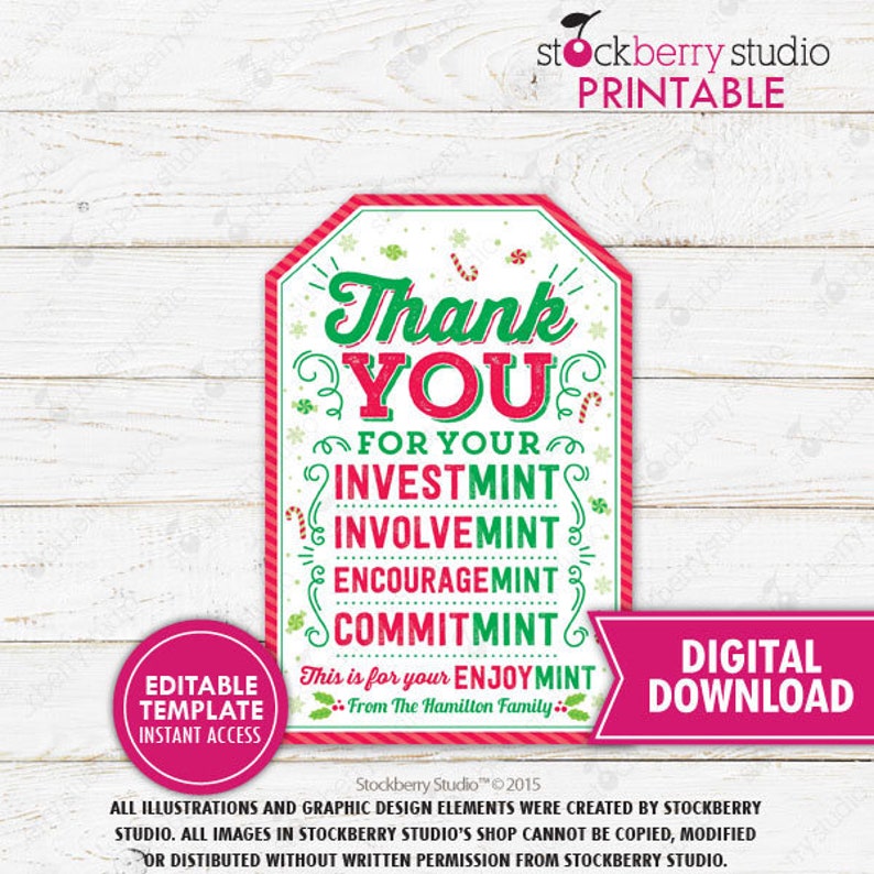 Christmas Mint Gift Tags Printable Peppermint Thank You Tags | Etsy