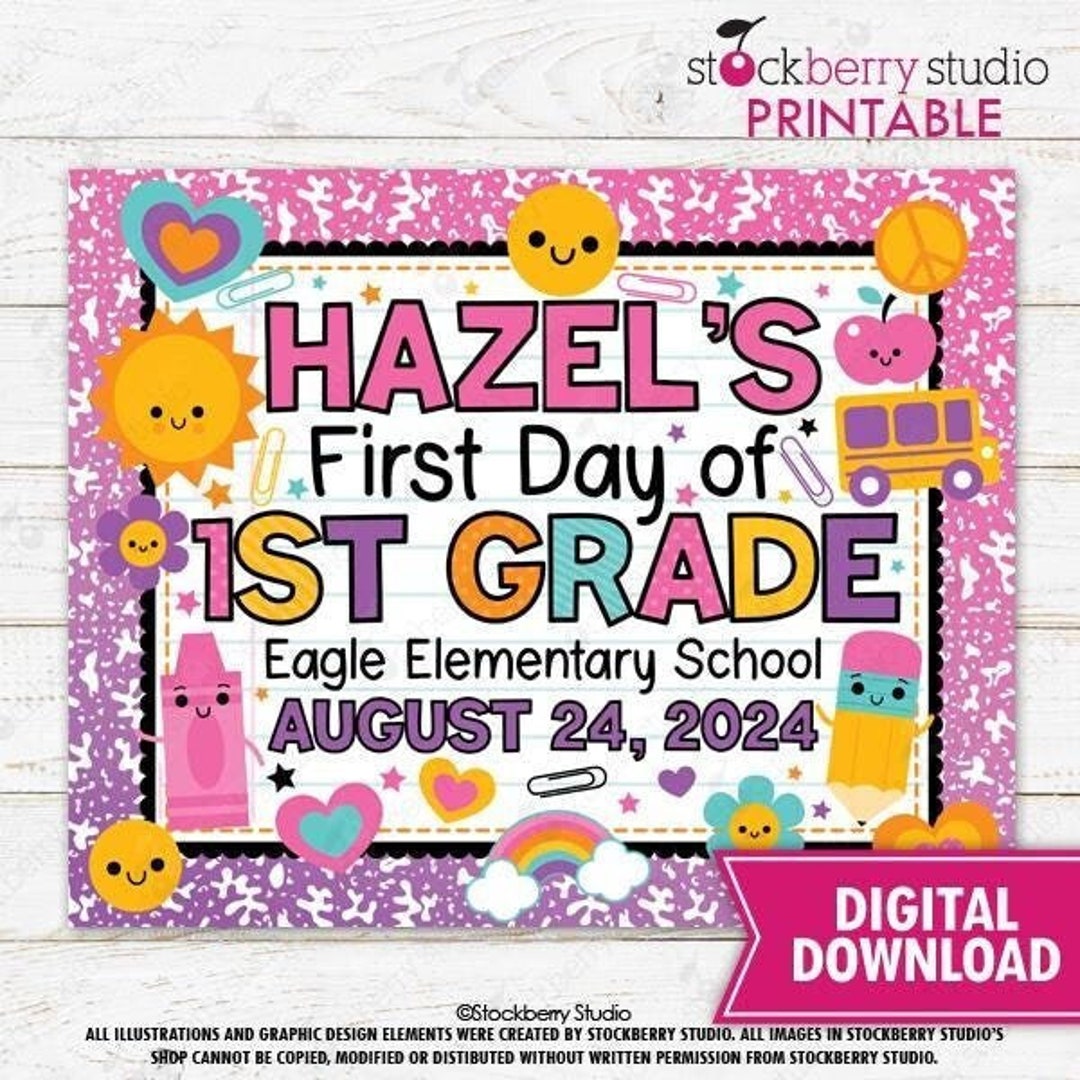 First Day of School Sign Personalized Girl 1st Day of Preschool 70s ...