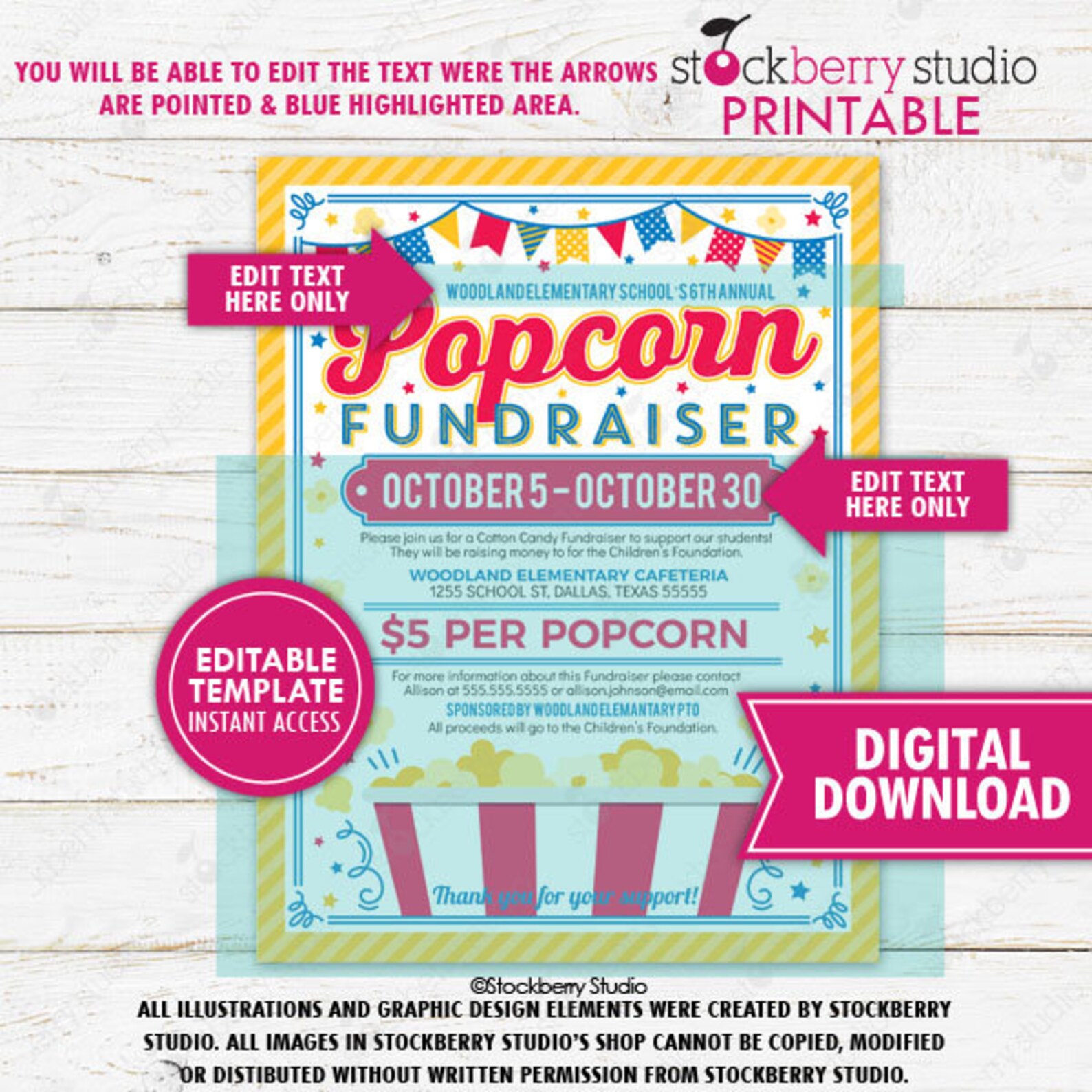 Popcorn Fundraiser Flyer Printable School PTO PTA Community | Etsy