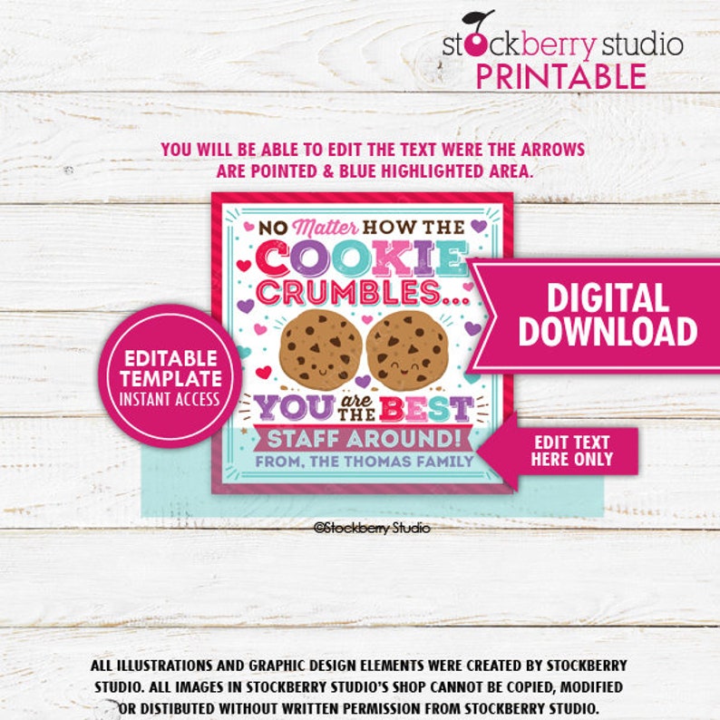 Valentine's Day Cookie Gift Tag Printable Valentines - Etsy