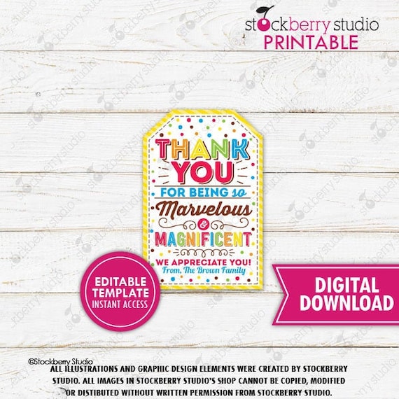 Candy Thank You Tags Appreciation Gift Tag Magnificent and Marvelous ...