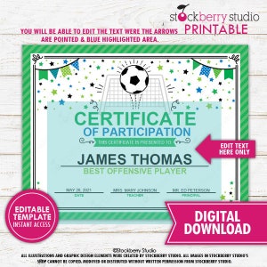 Soccer Award Certificate Printable End of Season Team Awards ...