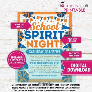 School Spirit Night Party Flyer Printable Homecoming Week School ...