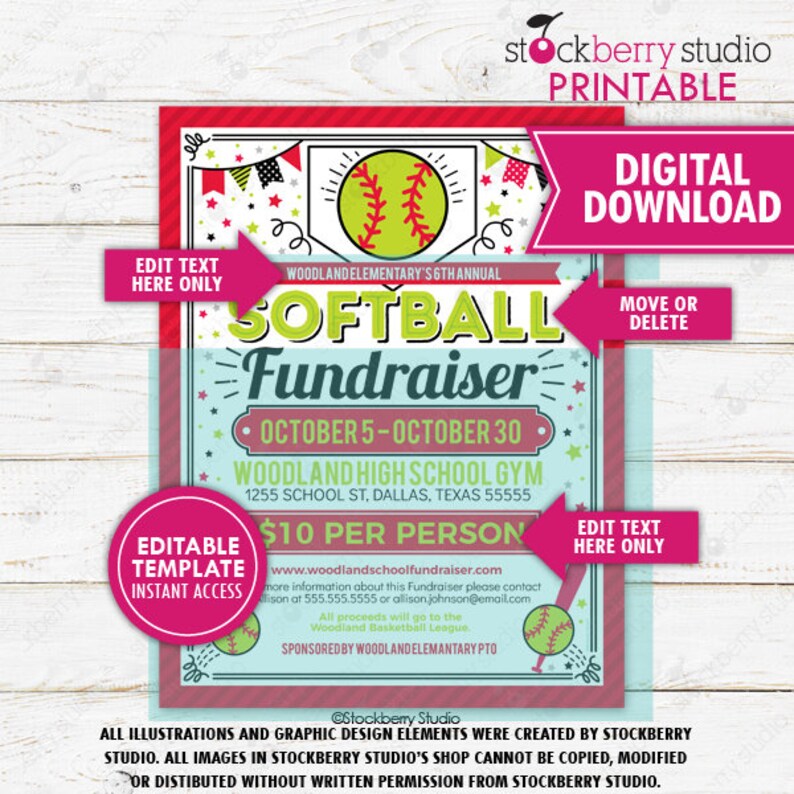 Softball Fundraiser Flyer Printable Tournament School PTO PTA - Etsy