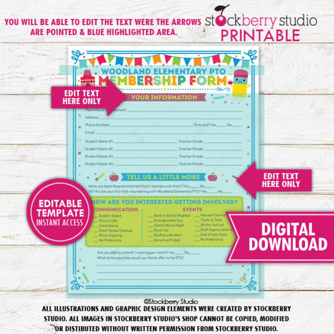 PTO PTA Membership Volunteer Sign up Form Newsletter Handout - Etsy