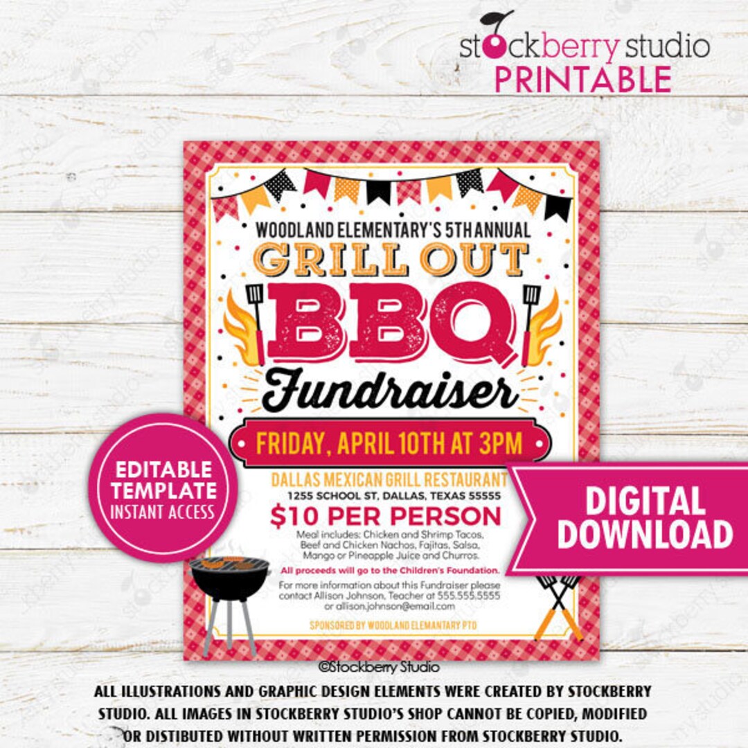 BBQ Fundraiser Flyer Barbeque Cookout Event Invitation Company Grill ...
