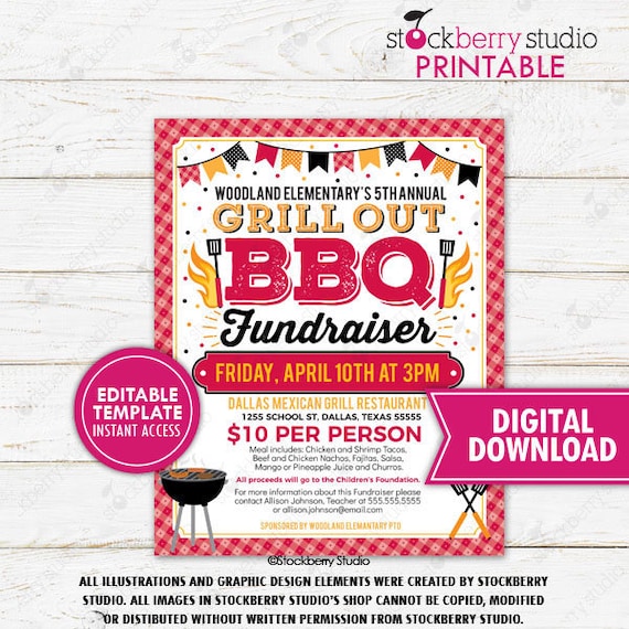 BBQ Fundraiser Flyer Barbeque Cookout Event Invitation Company Grill ...