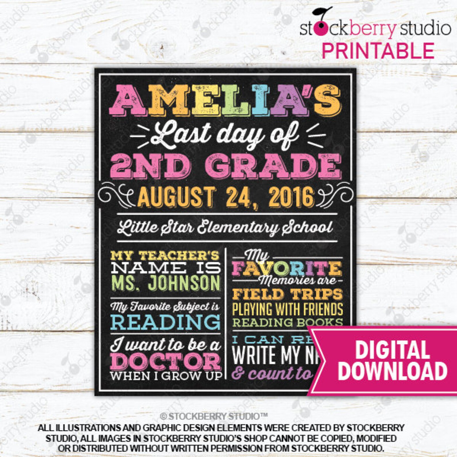 Last Day of School Chalkboard Sign Printable Last Day of School Sign ...