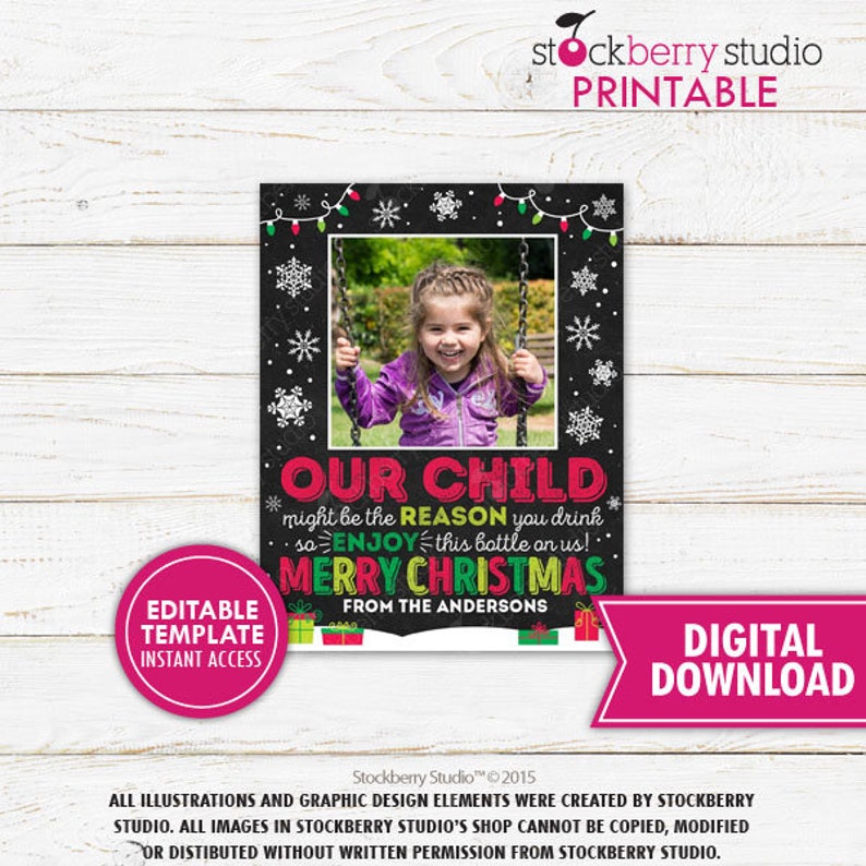 Christmas Teacher Wine Label Printable Christmas Teacher Gifts - Etsy