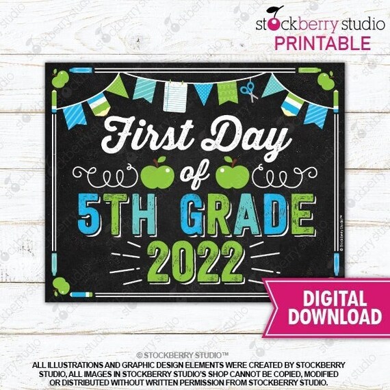 Boy First Day of 5th Grade Sign First Day of Fifth Grade Sign Printable ...