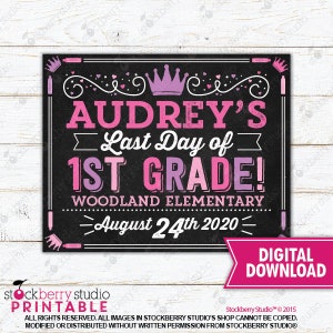 Girl Last Day of School Sign Printable Princess Last Day of School ...
