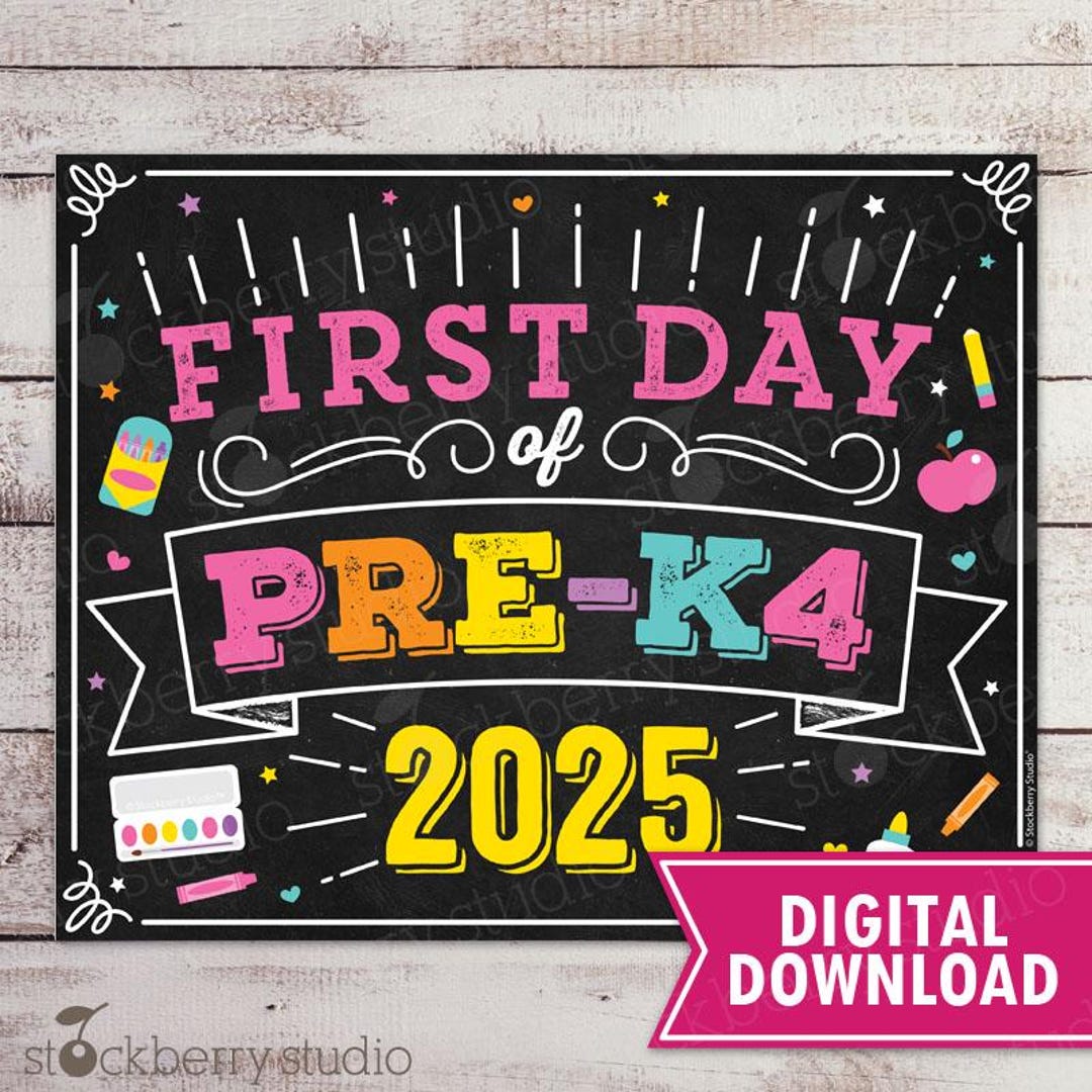 Girl First Day of Pre-k4 Sign First Day of School Sign Printable Pre K4 ...
