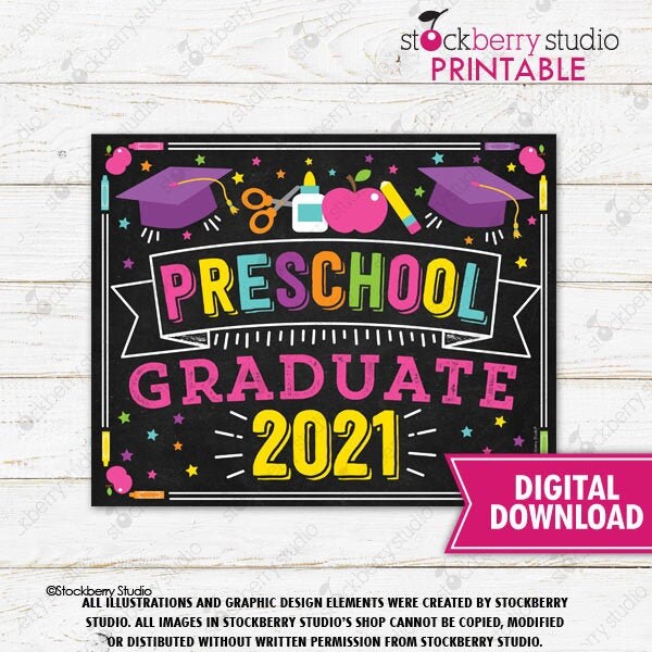 Girl Preschool Graduation Sign Printable Last Day of Preschool | Etsy