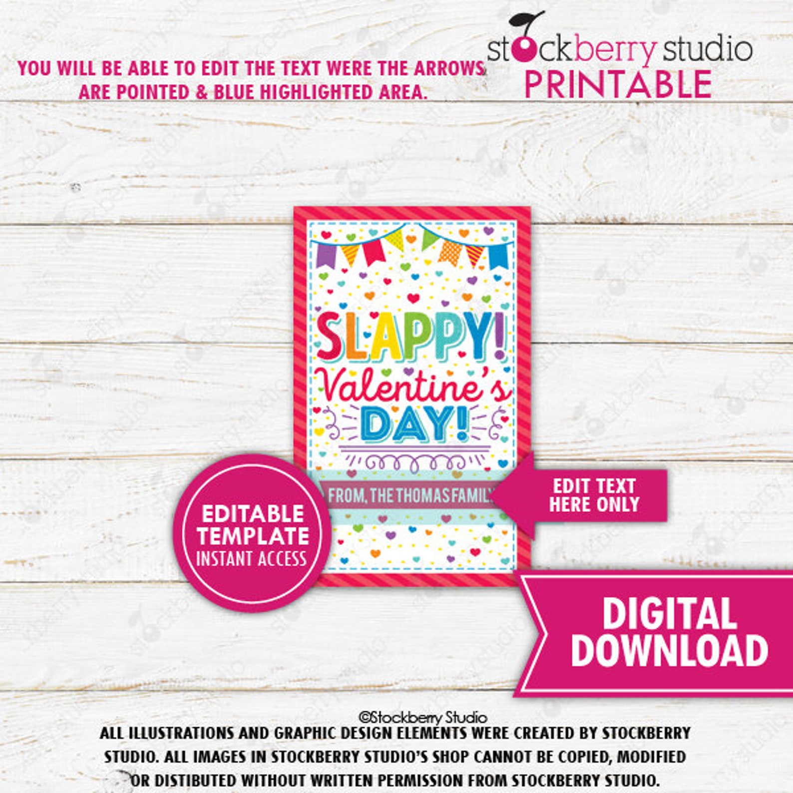 Valentine Slap Bracelet Card Printable Slappy Valentine's - Etsy