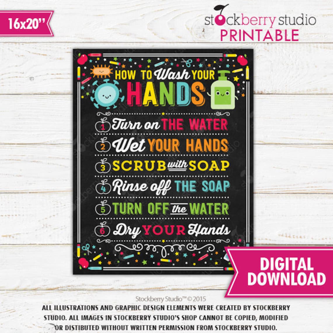 How to Wash Your Hands Classroom Sign Handwashing School Sign | Etsy