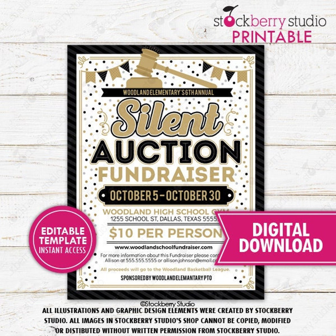 Silent Auction Fundraiser Flyer Printable Black Tie Gala - Etsy