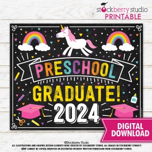 Unicorn Preschool Graduation Sign Printable Girl Last Day of Preschool ...