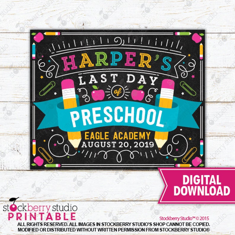 Chalkboard Last Day of School Sign Printable - Girl Last Day of School ...