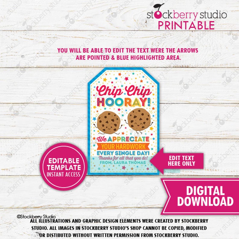 Chip Chip Hooray Gift Tag Teacher Appreciation Cookie Thank - Etsy