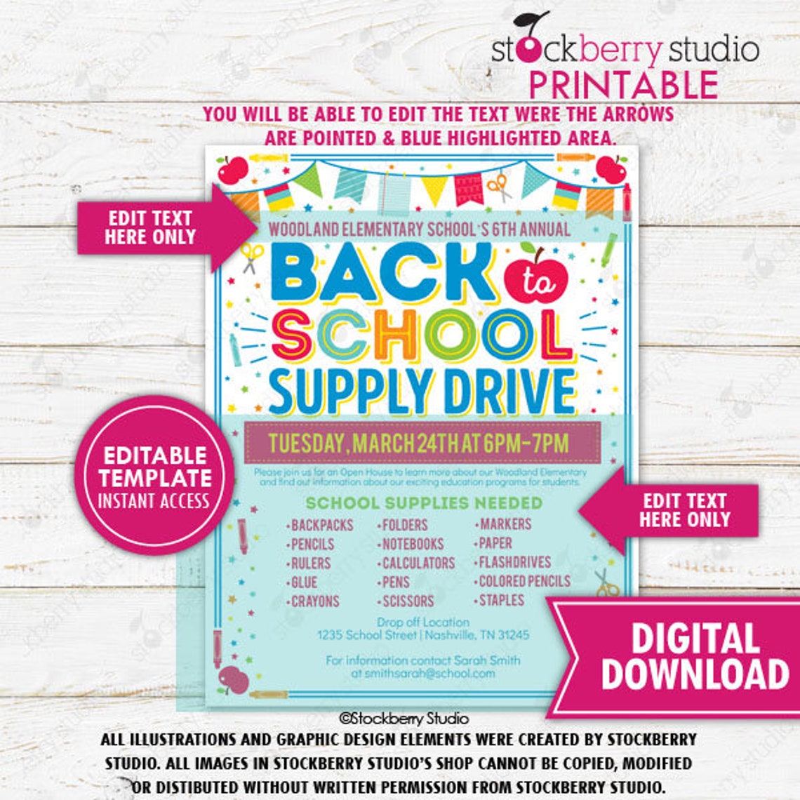 Back to School Supply Drive Flyer School Supply Drive PTO PTA - Etsy