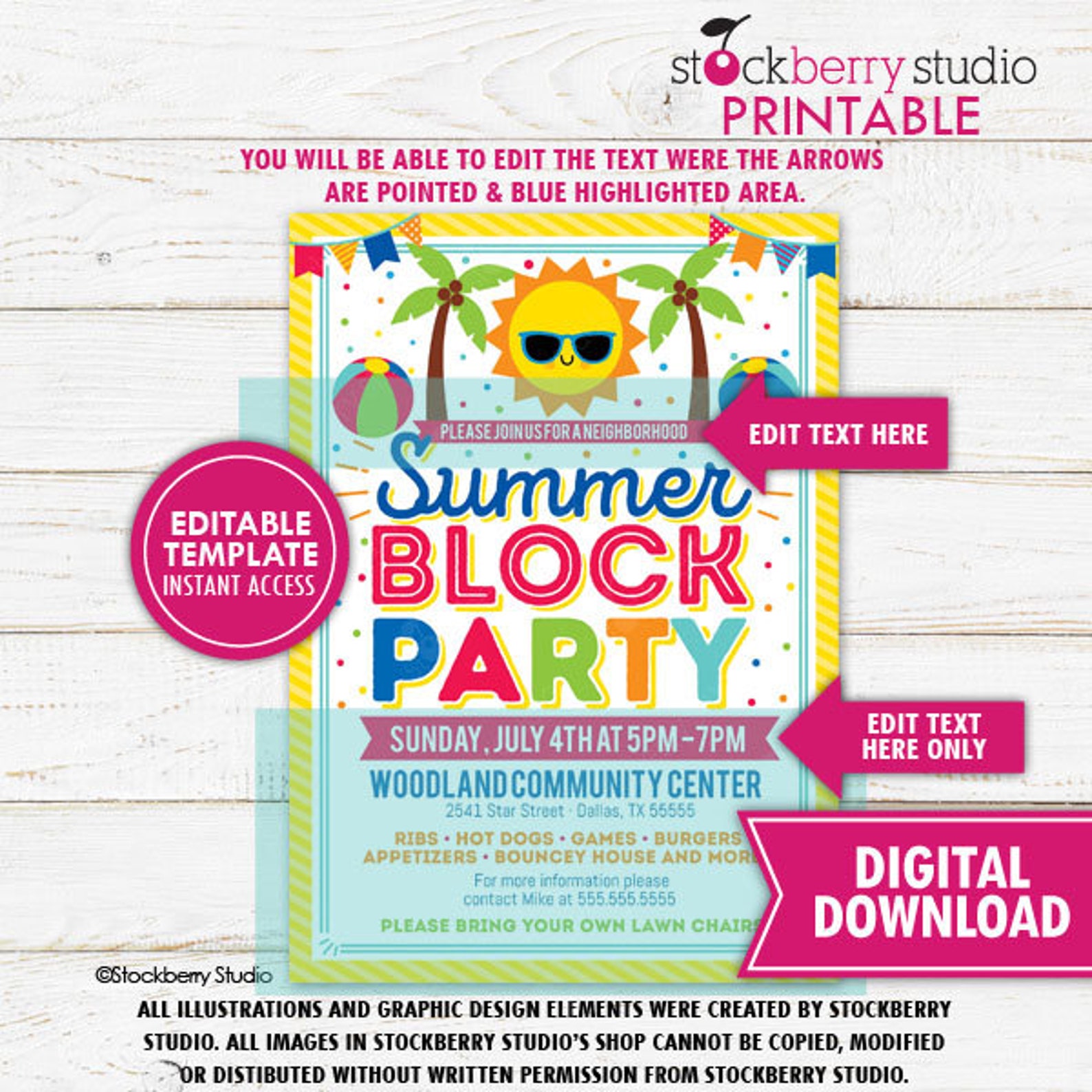 Summer Block Party Invitation Neighborhood BBQ Picnic Summer - Etsy