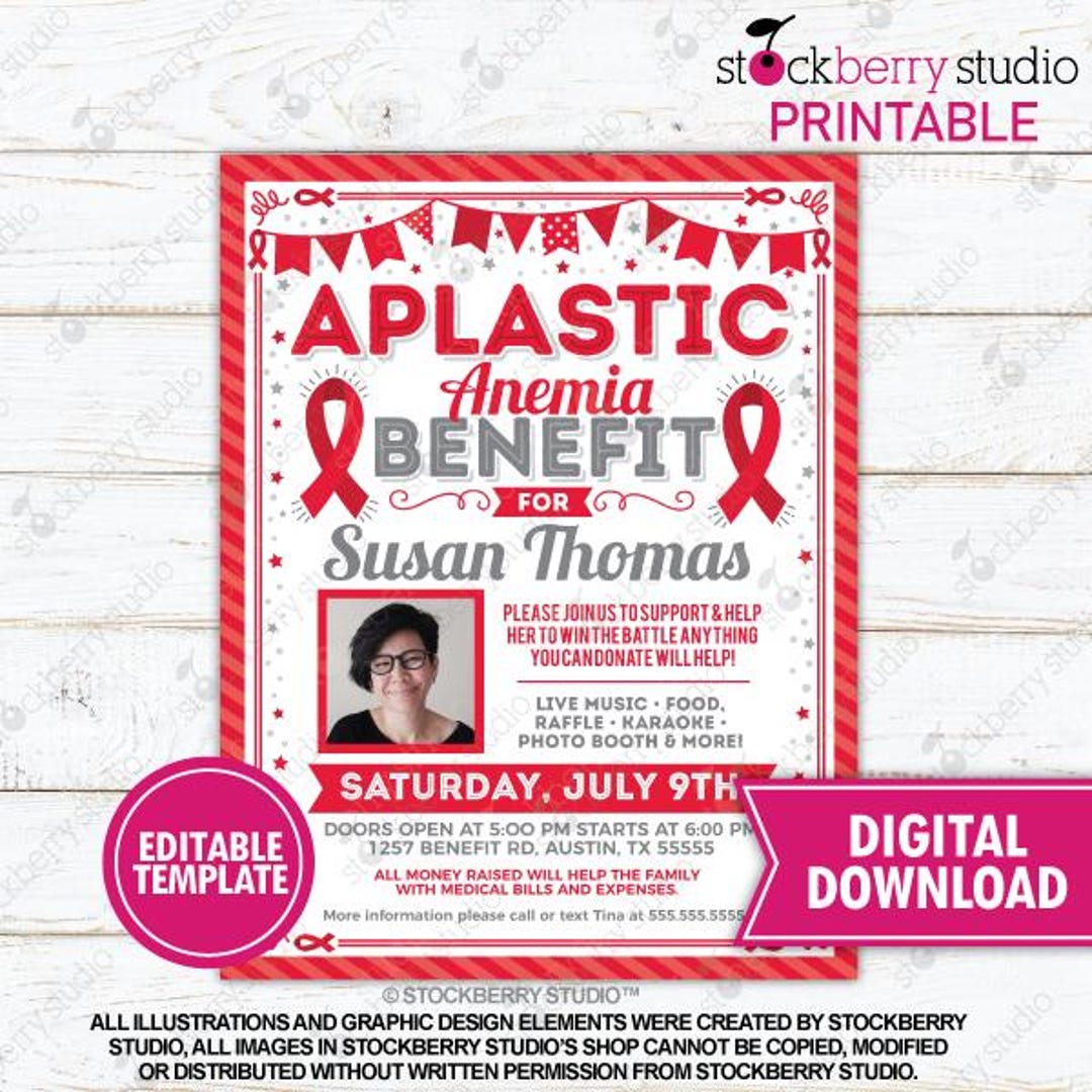Red Ribbon Benefit Fundraiser Flyer Printable Aplastic Anemia Awareness ...