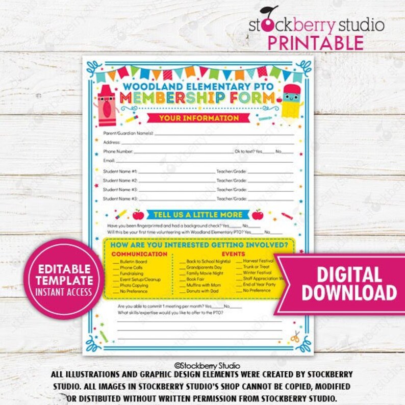 PTO PTA Membership Volunteer Sign up Form Newsletter Handout - Etsy