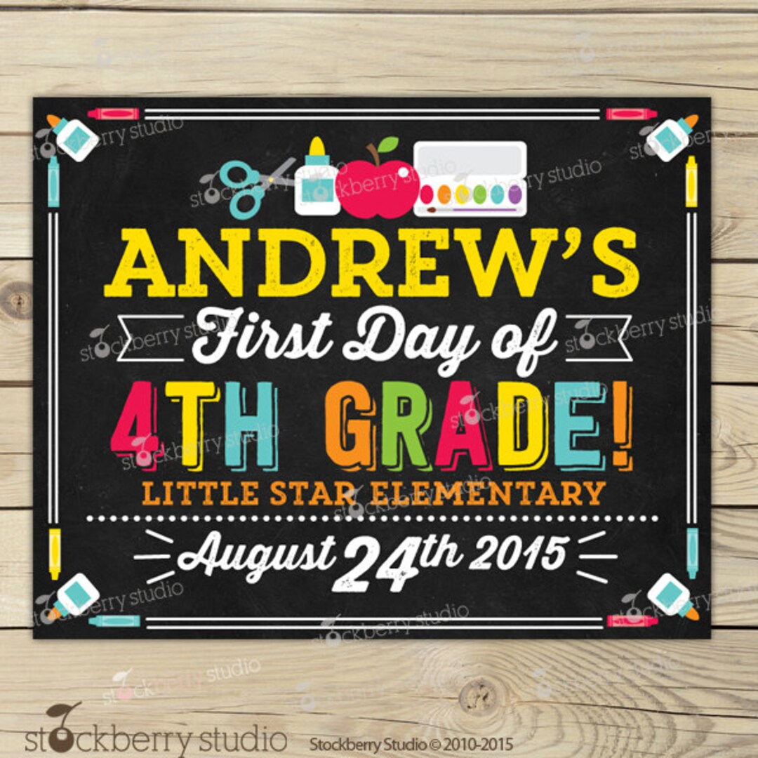 First Day of 4th Grade Chalkboard Sign Printable 1st Day of 4th Grade ...