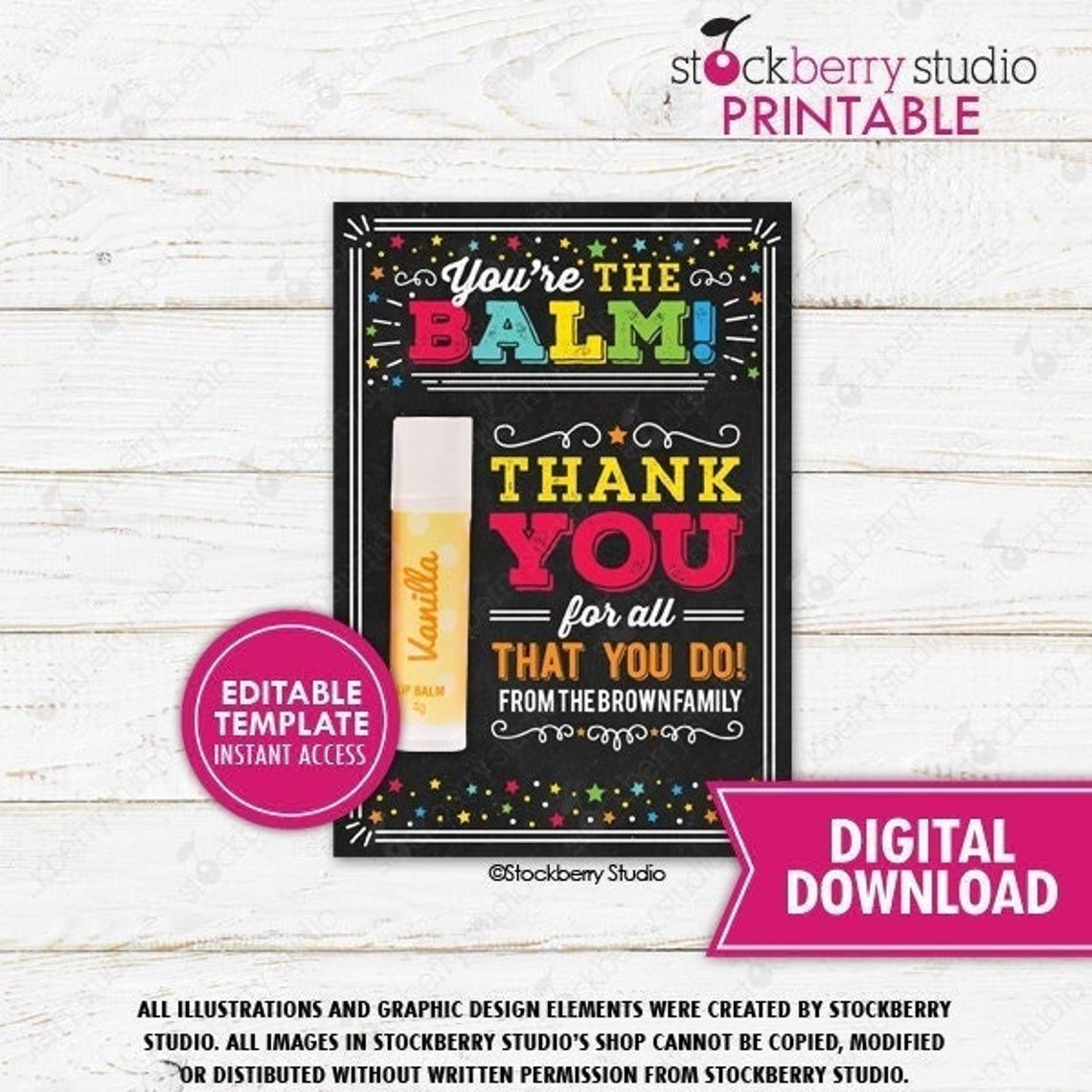 Lip Balm Tags Printable Lip Balm Holder Thank You Gift Tag | Etsy