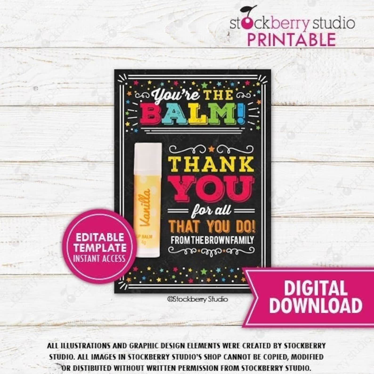 Lip Balm Tags Printable Lip Balm Holder Thank You Gift Tag | Etsy