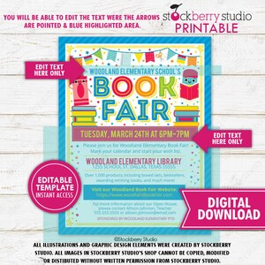 Book Fair Flyer Printable Template Library School Sale Literacy ...