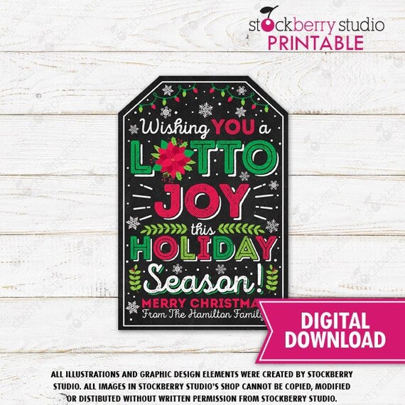 Christmas Lottery Gift Tag Printable Wishing You a Lotto Joy School PTO ...