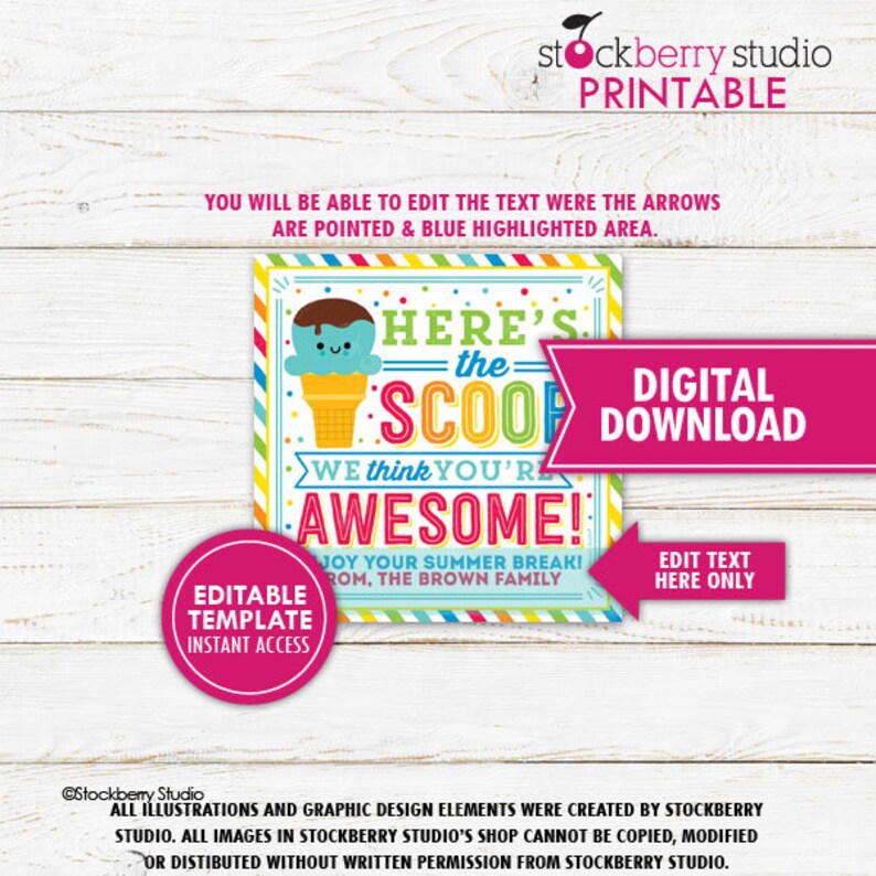 Ice Cream Gift Tag Summer Gift Tags End of School Year Staff - Etsy