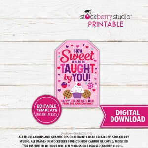 Teacher Valentines Tag How Sweet It is to Be Taught by You Printable ...