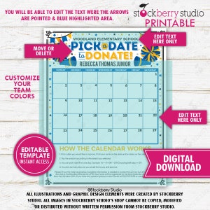 Cheerleader Pick a Date to Donate Calendar Flyer Printable Cheer ...