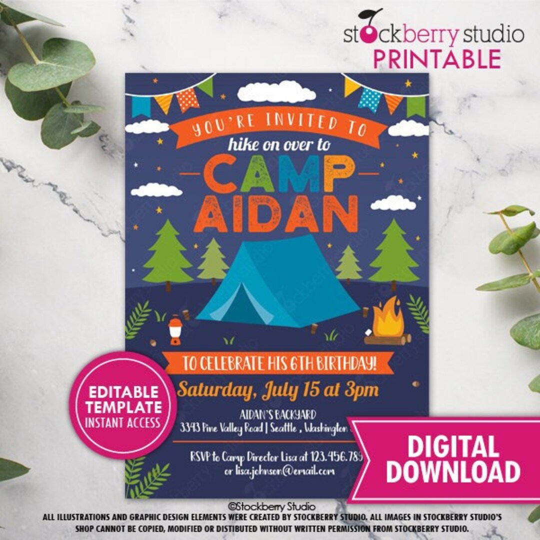 Camping Birthday Invitation Printable Boy Camp Birthday Invite ...