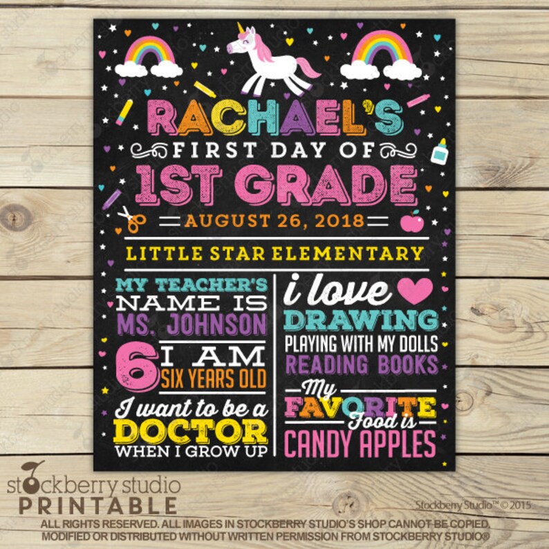 First Day of School Chalkboard Girl Back to School Printable ...