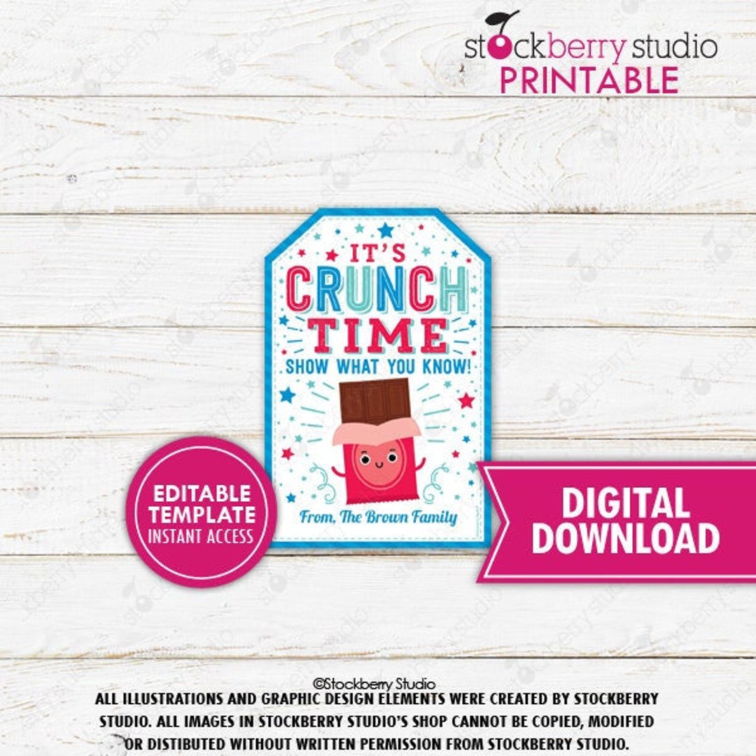 Crunch Time Show What You Know Gift Tag Printable Quiz Test Day Gifts ...