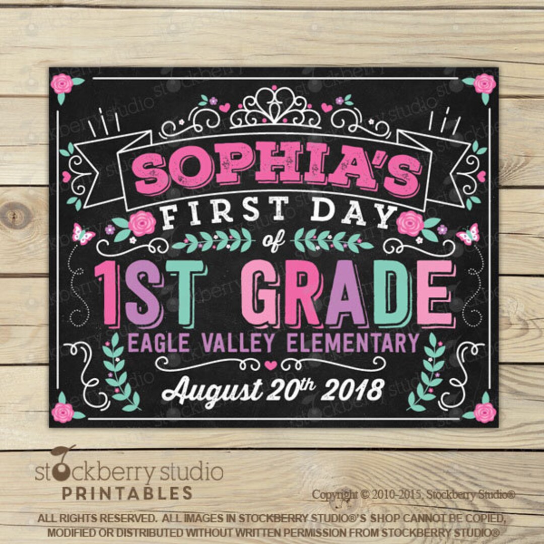 Princess First Day of School Sign Printable Girl 1st Day of School Sign ...