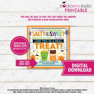 Halloween Popcorn Chocolate Gift Tag Salty Sweet Treat Thank You Staff ...