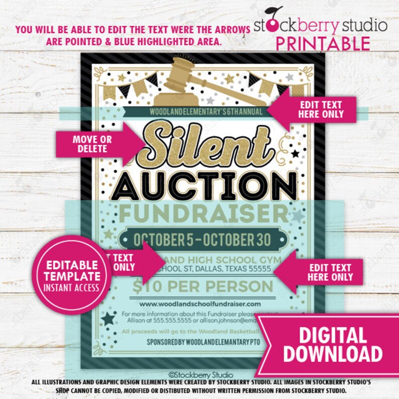 Silent Auction Fundraiser Flyer Set Printable Bidding Form - Etsy