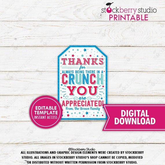 Crunch Gift Tag Printable Team Staff Appreciation Crunch Friend ...