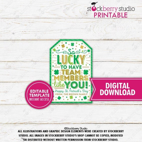 St Patrick's Day Gift Tag Printable Team Member Staff Appreciation St ...