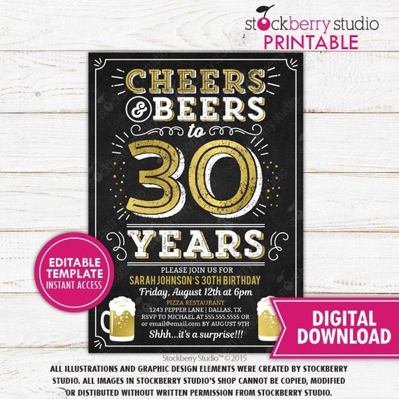 Cheers To Beers And 30 Years Invitation 30th Birthday Invite Surprise