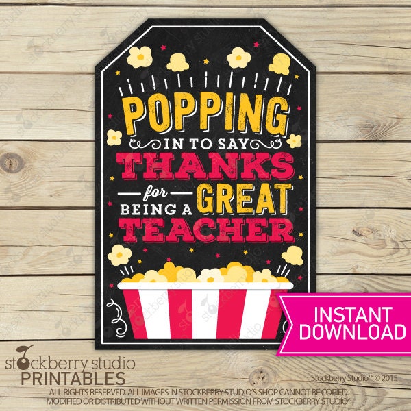 Popcorn Thank You Tags - Teacher Appreciation Week Gift - Teacher ...
