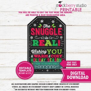 The Snuggle is Real Christmas Gift Tags Printable Secret Santa Holiday ...