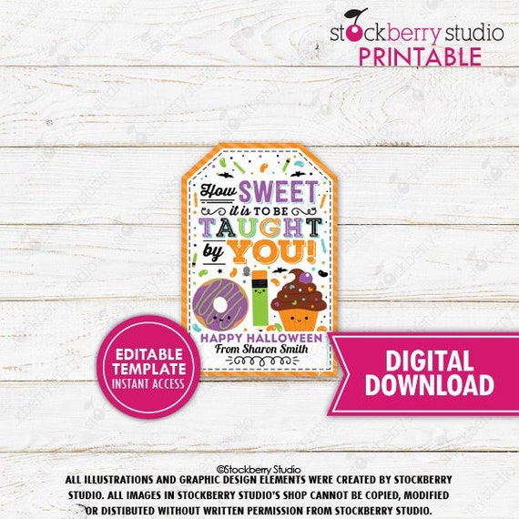 Halloween Teacher Gift Tags Candy Cupcake Cookie Tag How Sweet it is to ...