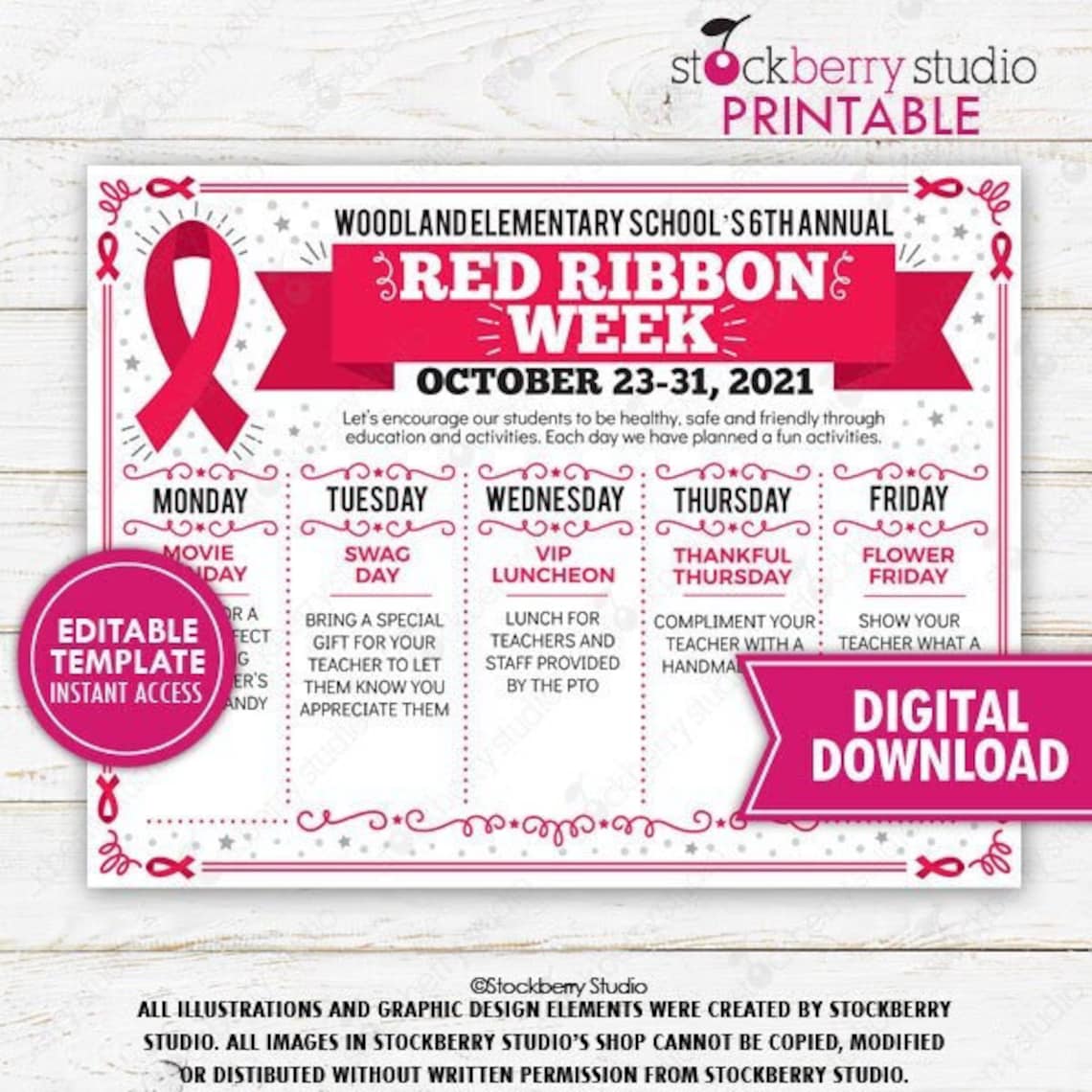 Red Ribbon Week Schedule Itinerary Flyer Printable School PTO - Etsy
